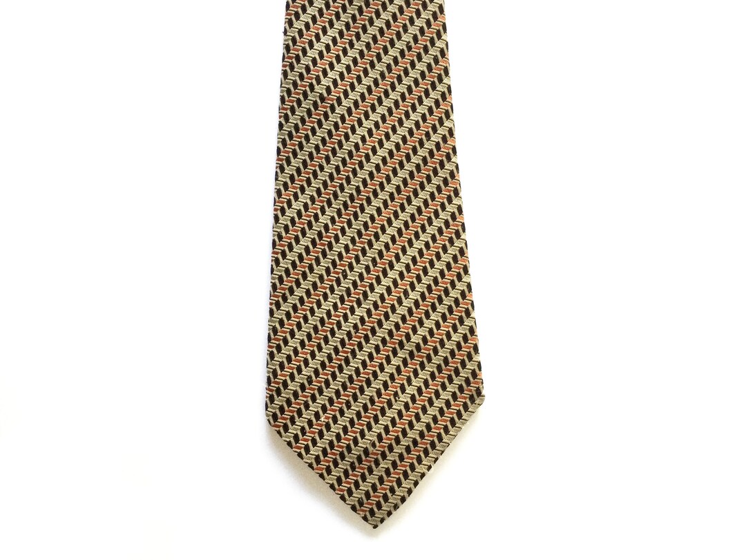 Vintage 70s Geometric Necktie: Beige, Brown & Orange Kipper Tie - Etsy