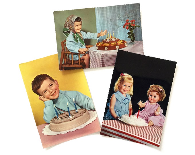 Kitsch Birthday Cards 1950s Postcards With Birthday Cake - Etsy