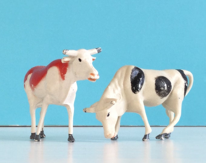Plastic Toy Cows, Set of 2, Black and White Friesian and Red and White ...