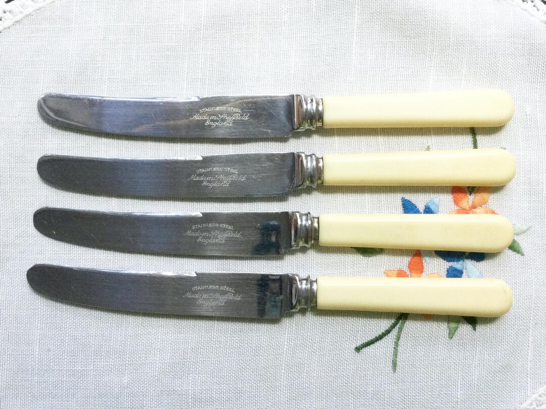 Vintage Knife Set, Faux Bone Handles, Set of 4, Sheffield Knives, Made ...