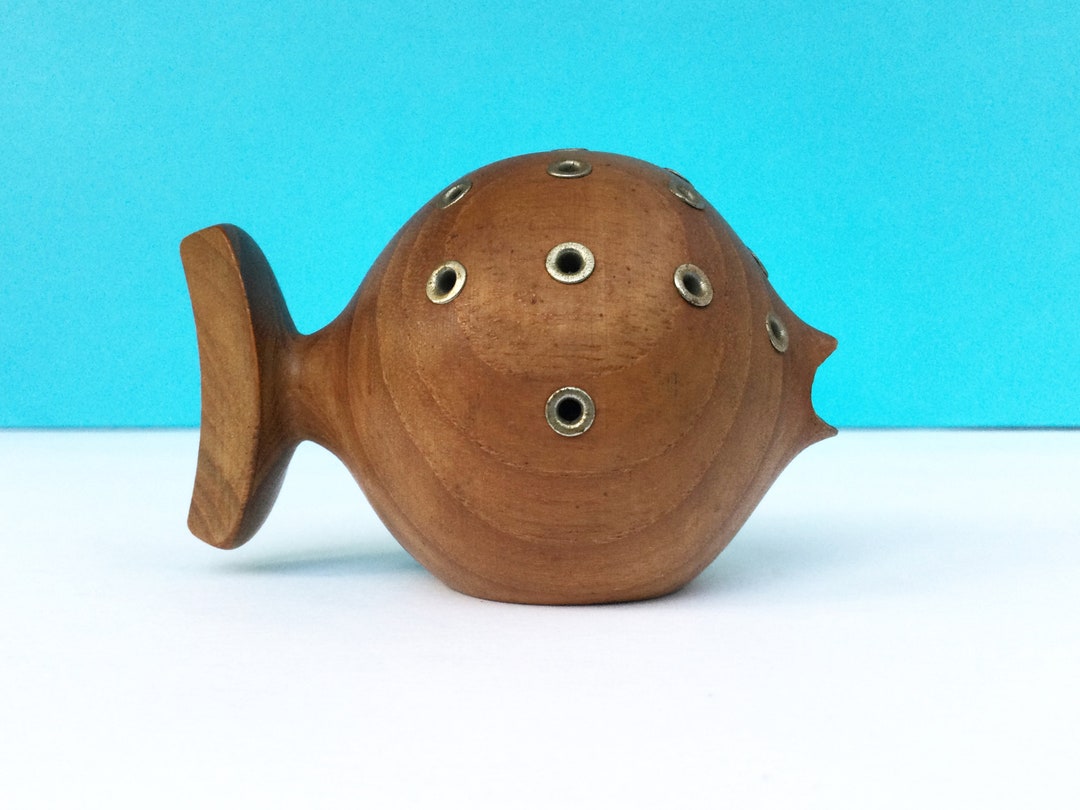 Mid Century Wood Fish, Tooth Pick Holder, Appetizer Server, Teak Puffer ...