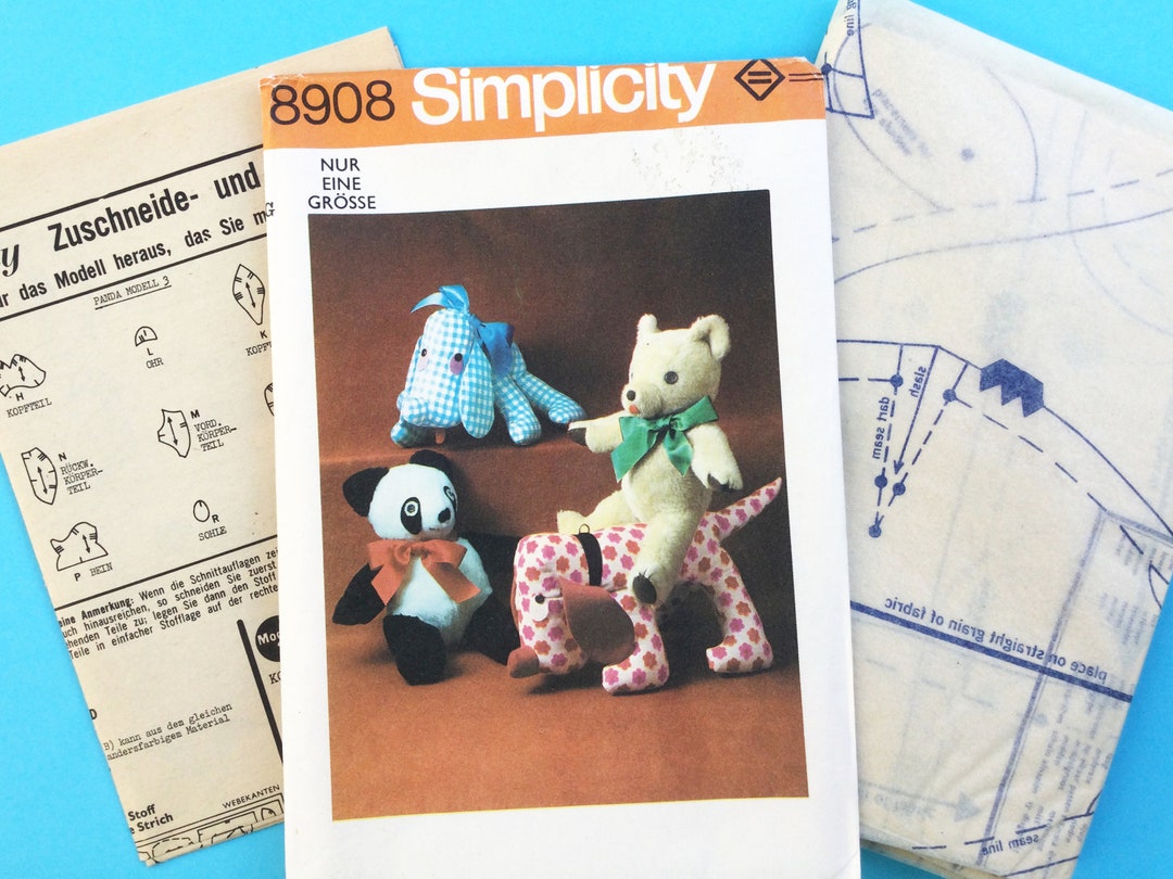 Soft Toys Sewing Pattern, Panda, Teddy Bear and Dog, Vintage Simplicity ...