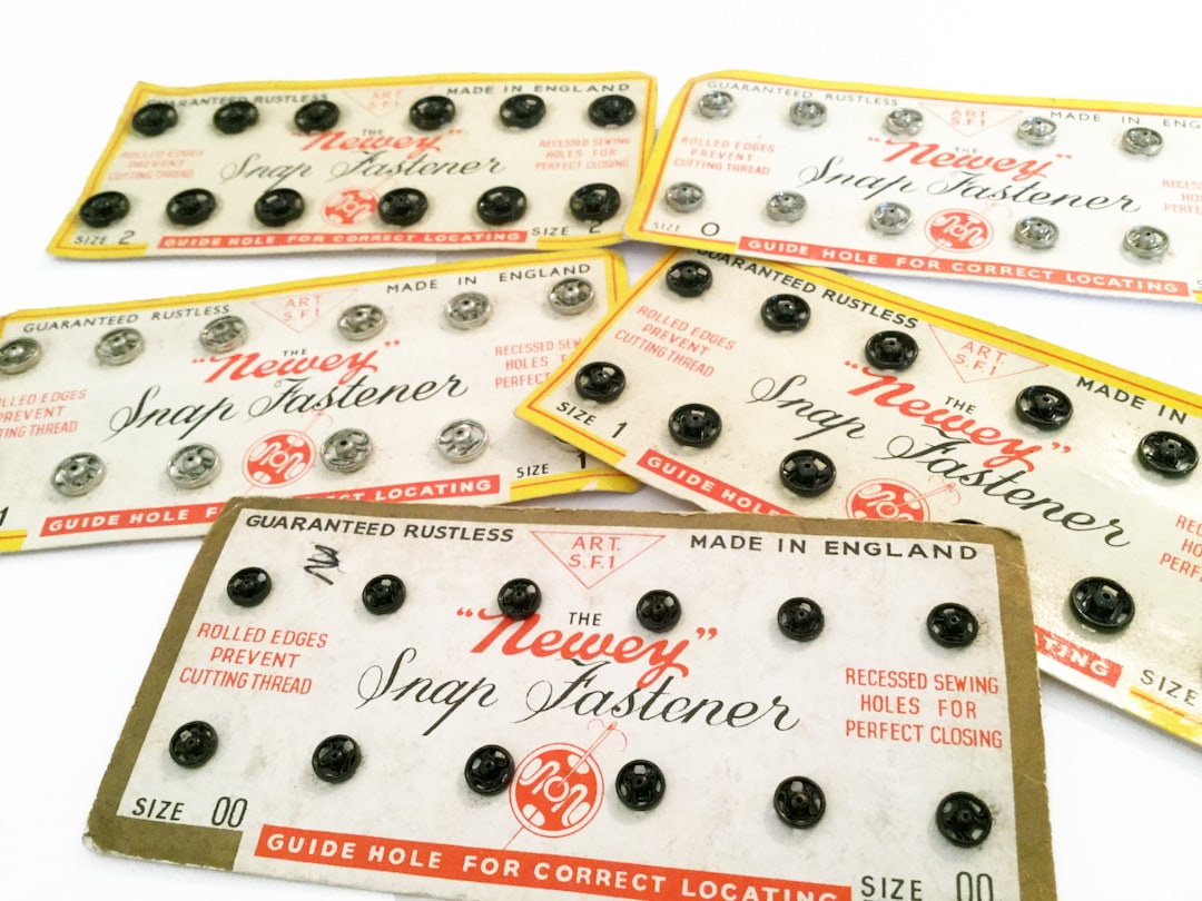 Metal Snap Buttons, Vintage Snap Fasteners, Original Cards, Sewing ...