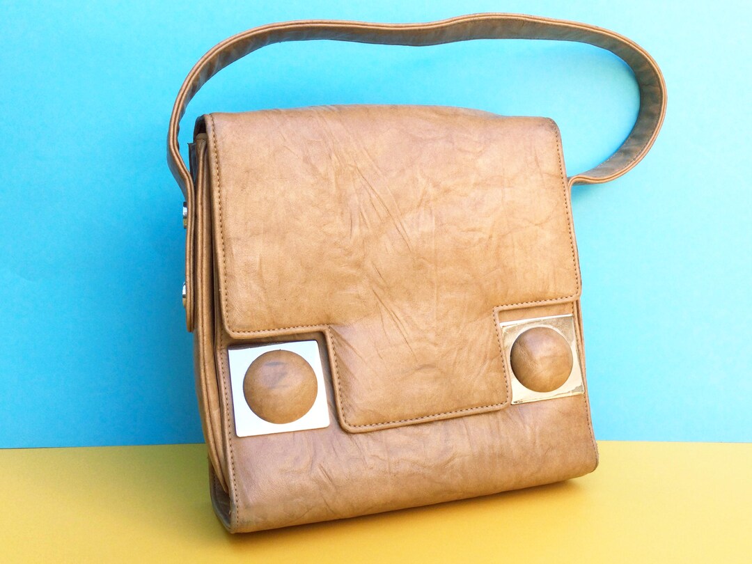 Vintage 60s Mod Handbag: Light Brown Faux Leather Top Handle Purse - Etsy