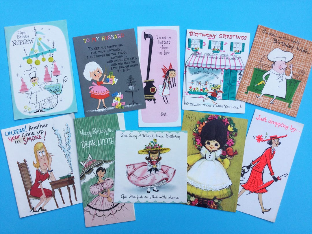 Vintage Used Greeting Cards, Set of 10, 1950s Birthday Cards, Old ...