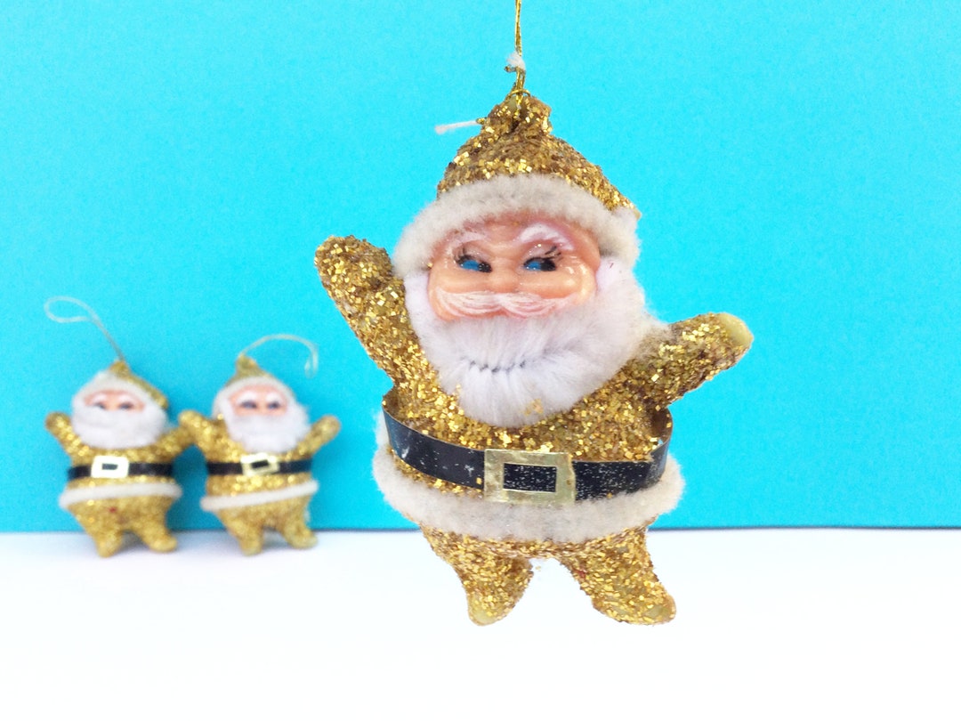 Vintage Santa Tree Ornaments, Gold Glitter Santas, Christmas Decoration ...