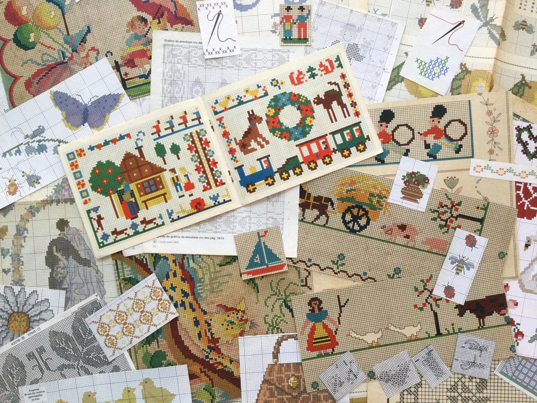 Bumper Cross Stitch Pack, 1940s to 2000s Cross Stitch Ephemera, Vintage ...