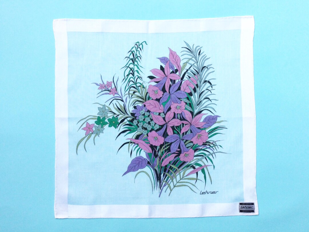 Vintage Lehner Handkerchief, Pretty Pink Flowers, New Old Stock, 100% ...