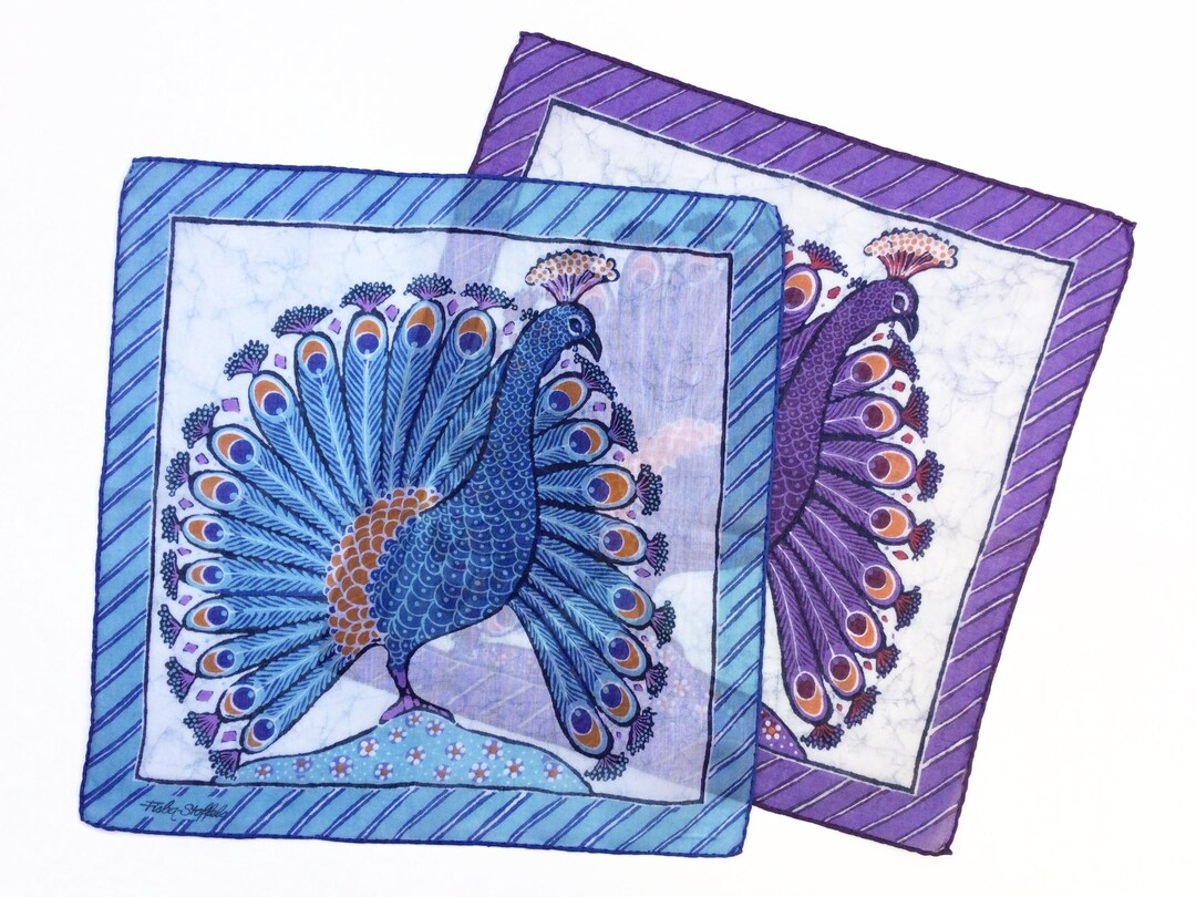 Vintage Peacock Handkerchief, Fisba Stoffels,blue or Purple, Batik ...