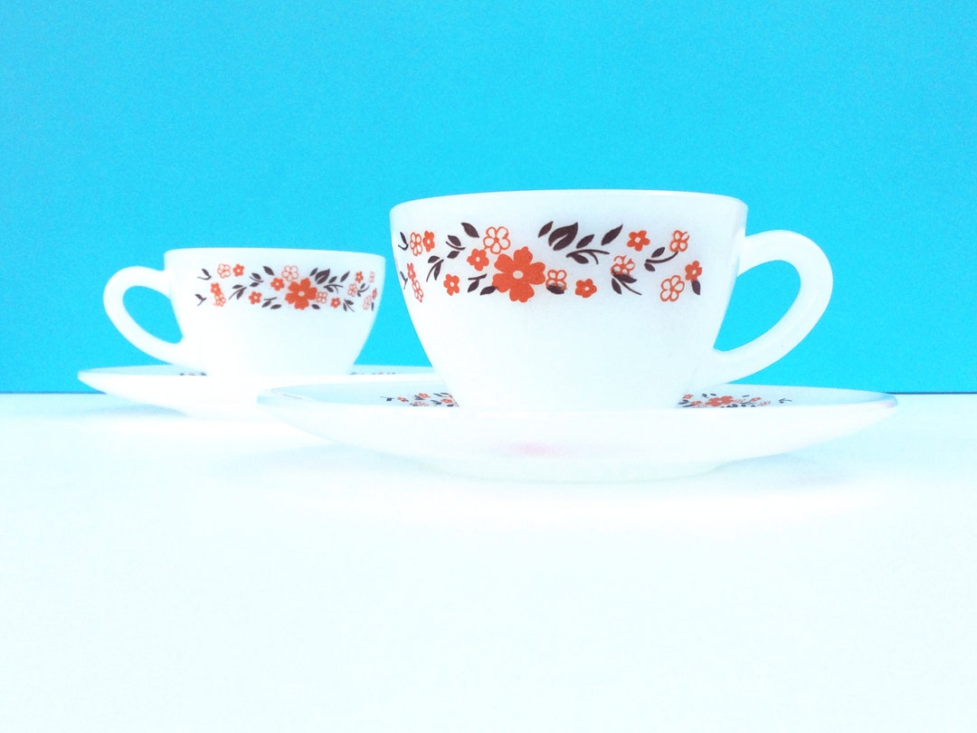 Termocrisa Espresso Cup and Saucers, Set of 2, Small Orange Flowers ...