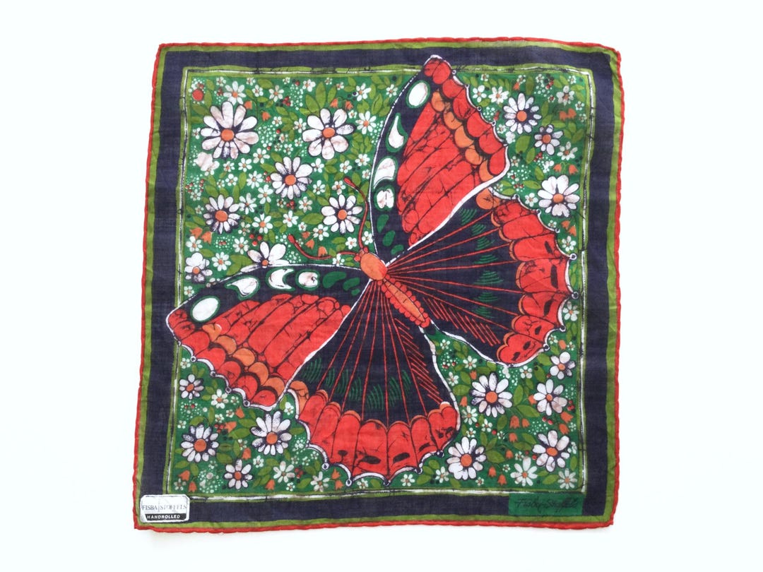 Vintage Handkerchief With Butterfly, Fisba Stoffels, Batik Cotton ...