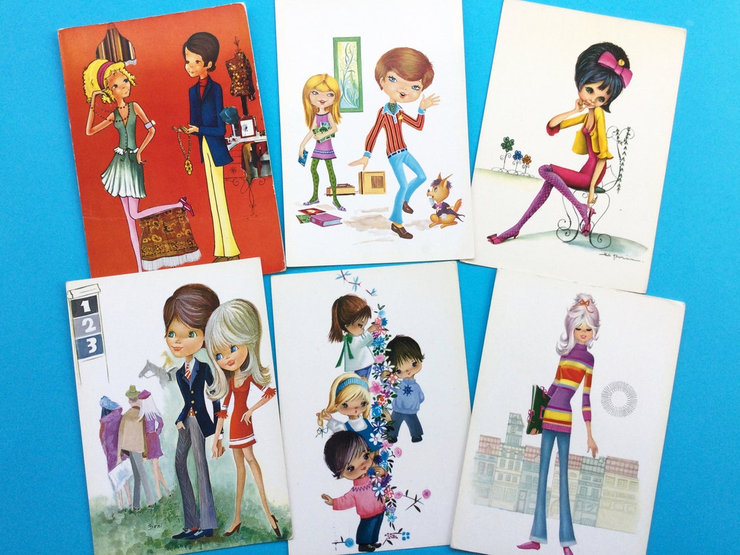 Kitsch Postcard Set, Unused, Big Eye Art, Playing Music, Groovy Outfits ...