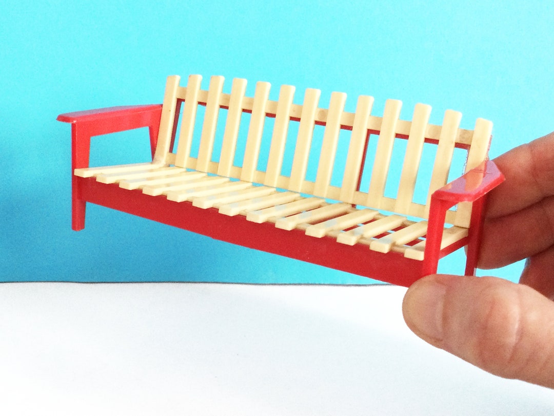 Vintage Dollhouse Garden Seat, 1970s Plastic Miniature Bench, Red and ...