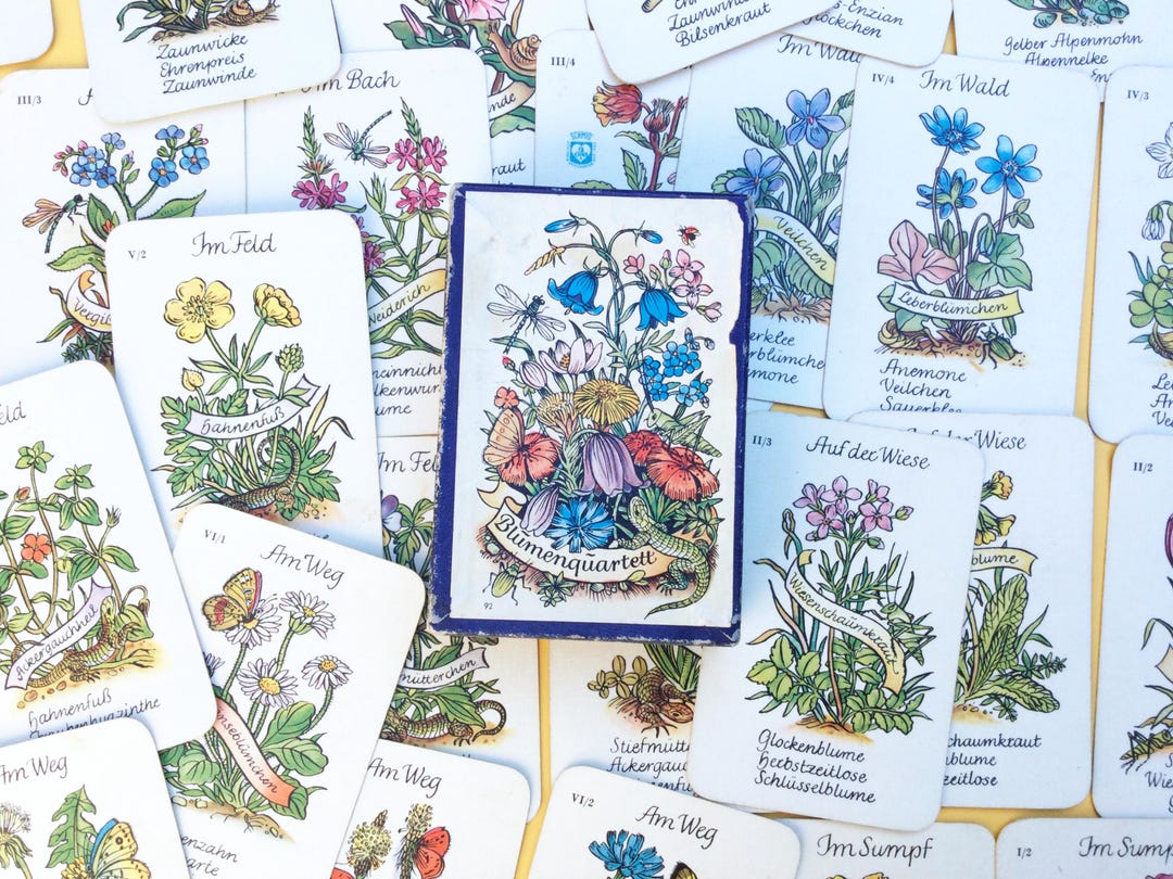 Vintage Flower Quartet Cards: FX Schmid Botanical Illustrations - Etsy