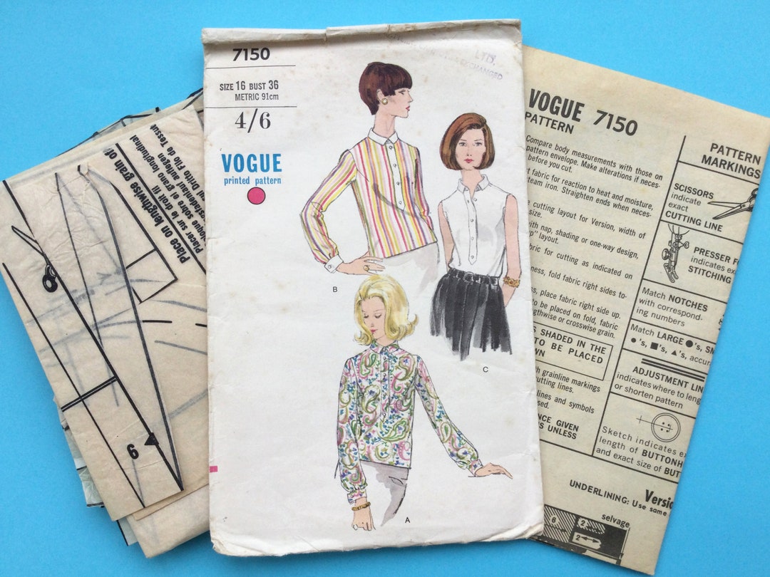 1960s Vogue Sewing Pattern 7150: Blouse, Size 16 Bust 36" - Etsy