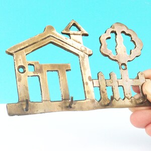 Vintage Brass Key Holder, House and Tree Shape, Wall Hanging, 4 Key ...