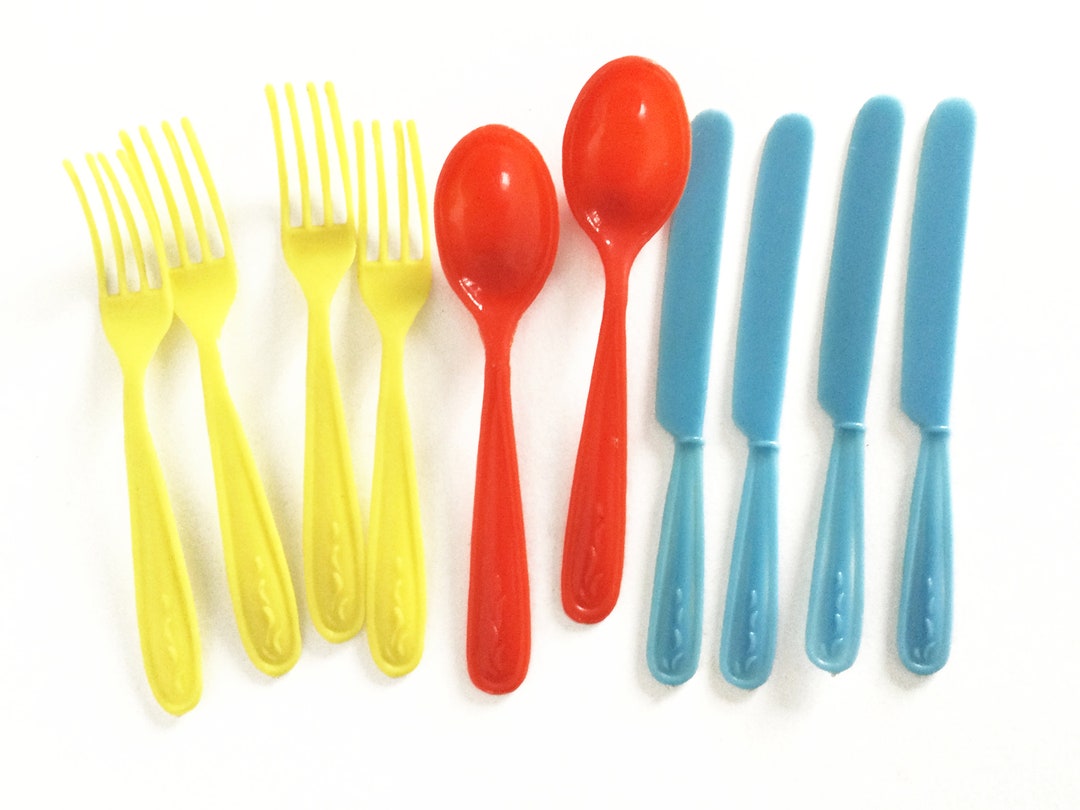 Toy Cutlery Set Plastic Knives, Forks and Spoons, Vintage Miniatures ...