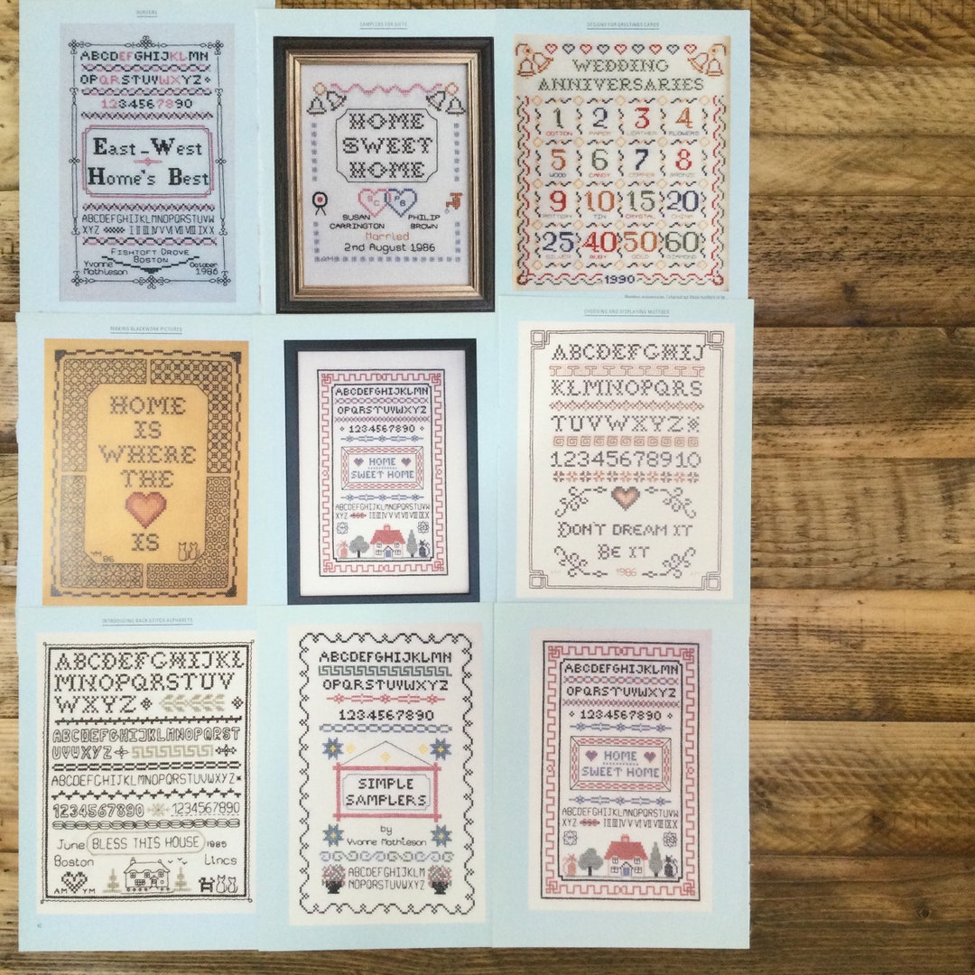 10 Pages Colour Plate Stitched Samplers, Full Pages for Collage, Mixed ...