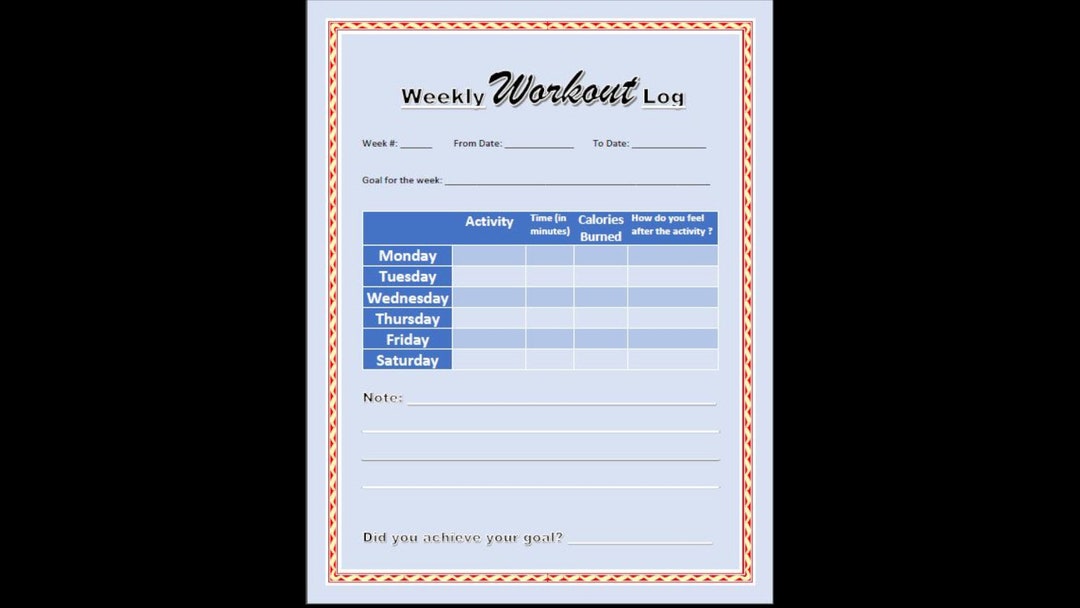 Weekly Workout Log Card - Etsy