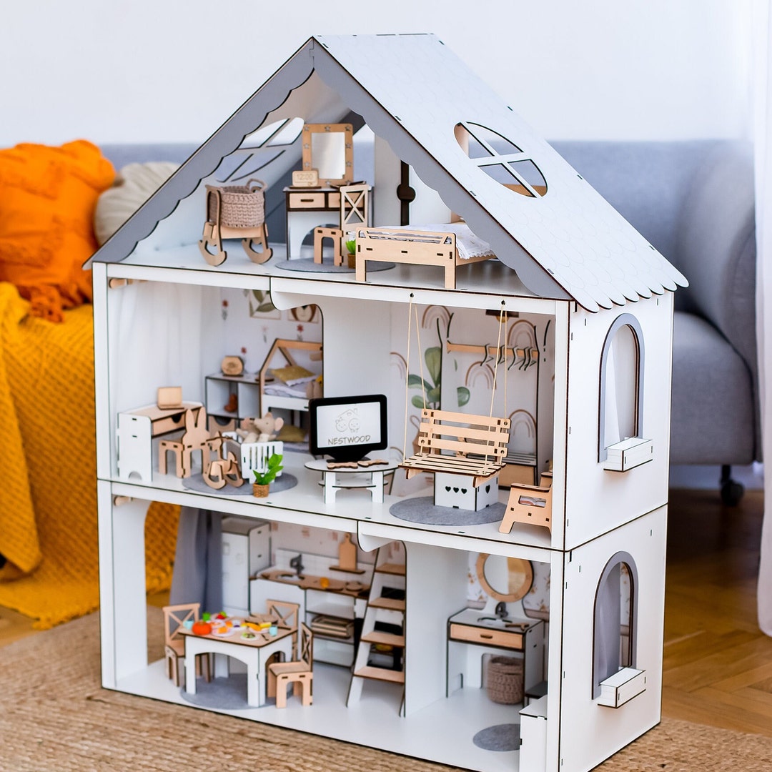 Deluxe Dollhouse With Loft and Swing Perfect for Maileg House and ...