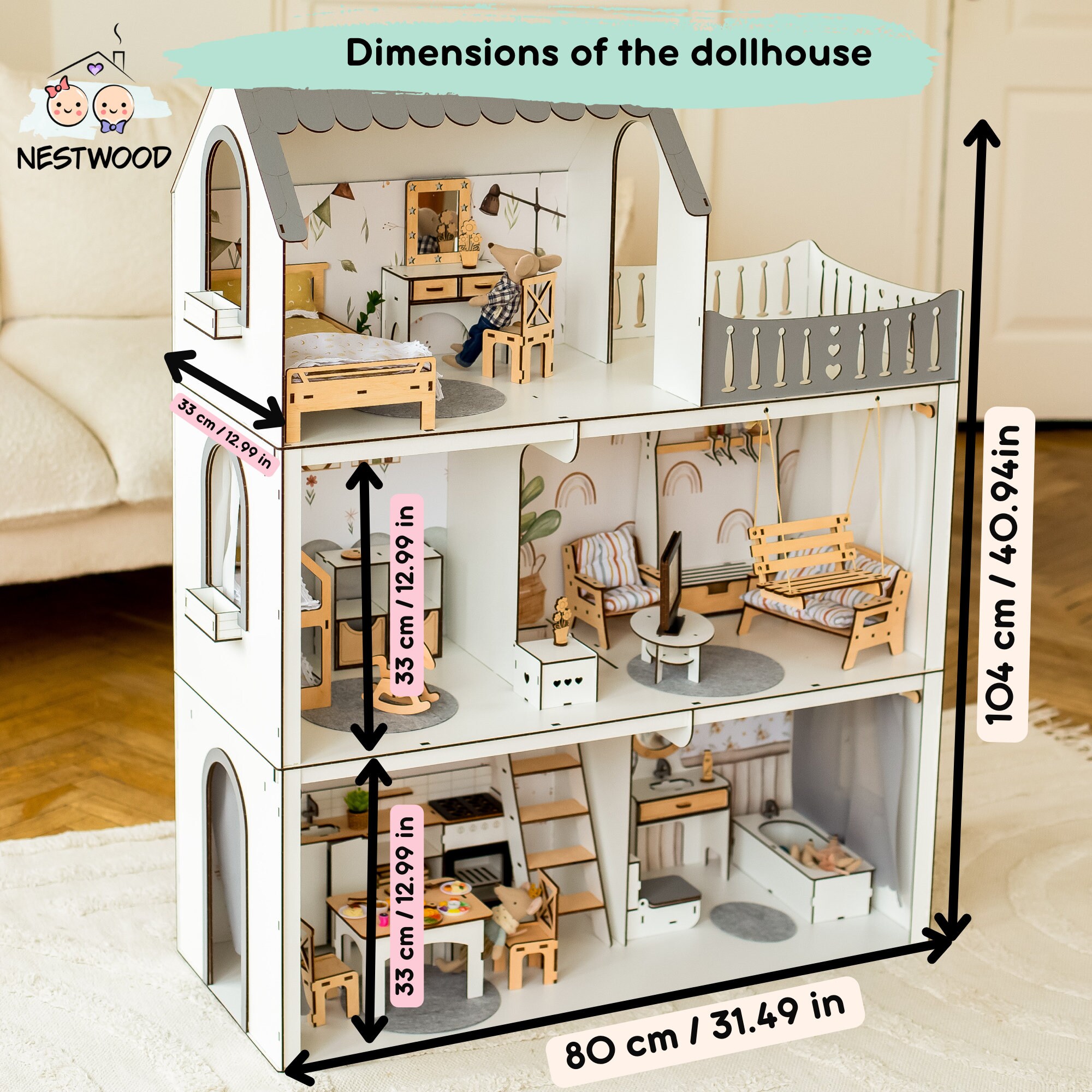 Customizable Wooden Dolls House for Kids With Furnitures Tiny Wood Playhouse for Girls Montessori Doll House Modern Tiny Toy House Etsy Canada