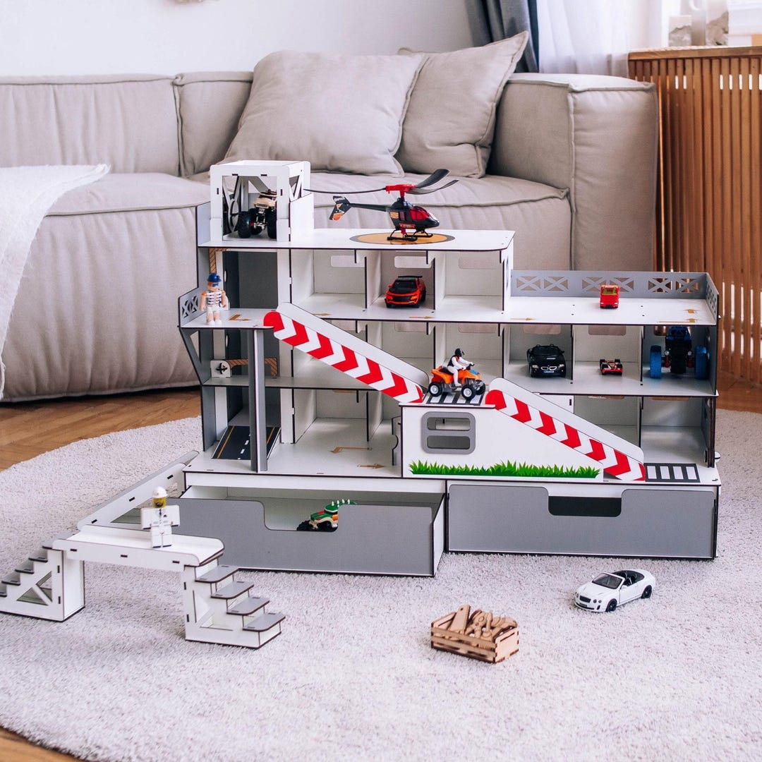 Wooden Multi-level Car Garage Playset - Racing Toy for Boys Ages 3-8 - Etsy