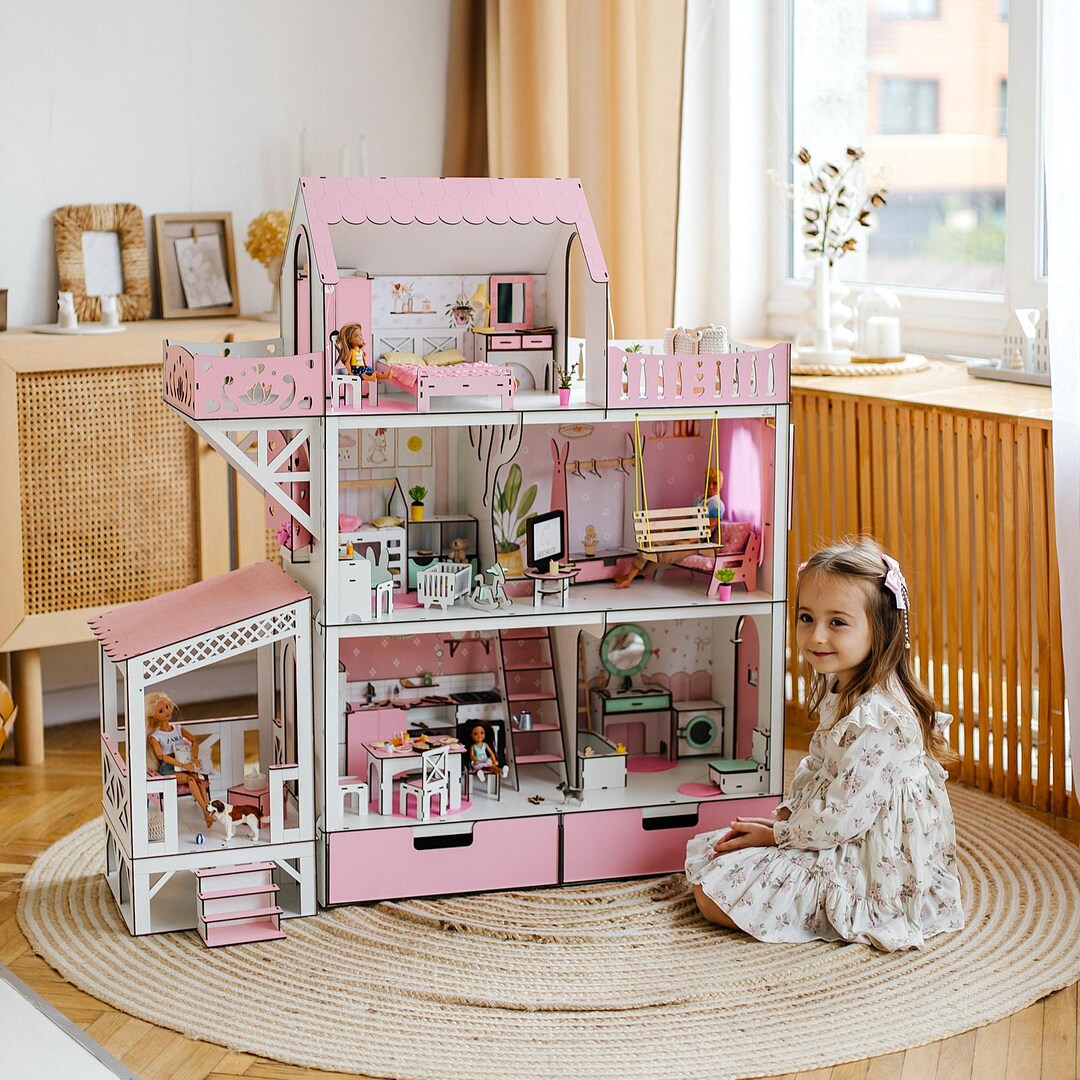 Wooden Dollhouse With Personalized Name Christmas Gift for Children and ...