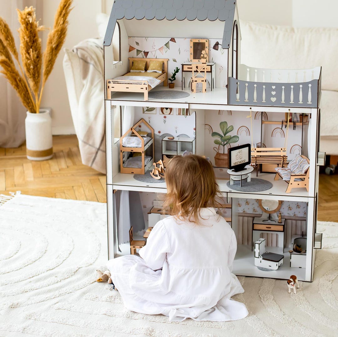 Handcrafted White Dollhouse With Swing Balcony Personalization Endless ...