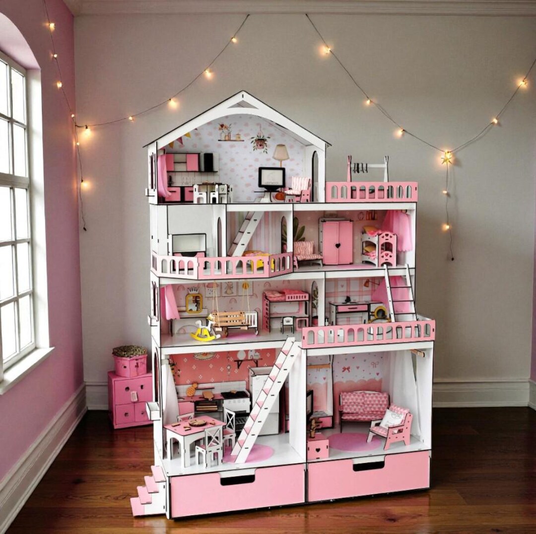 Pink Dollhouse Mansion - Four Levels With Elevator and Swing - Etsy