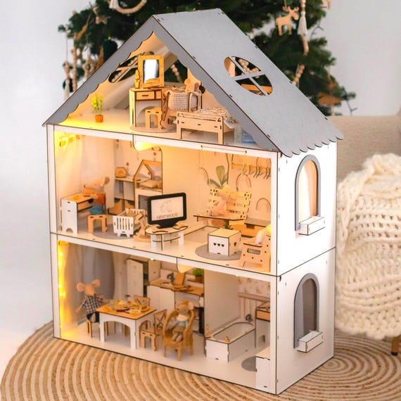 Wooden dolls house with lights store