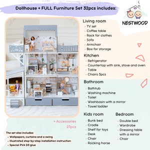 Adorable Big Gray Dollhouse With Terrace and Balcony - Doll House for ...
