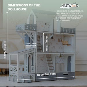 Spacious Big Gray Dollhouse With Terrace and Balcony - Includes ...