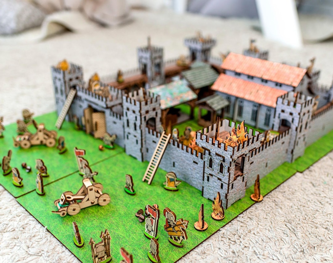 Wooden Medieval Castle Toy - DIY Assembly With Catapults and Soldiers ...