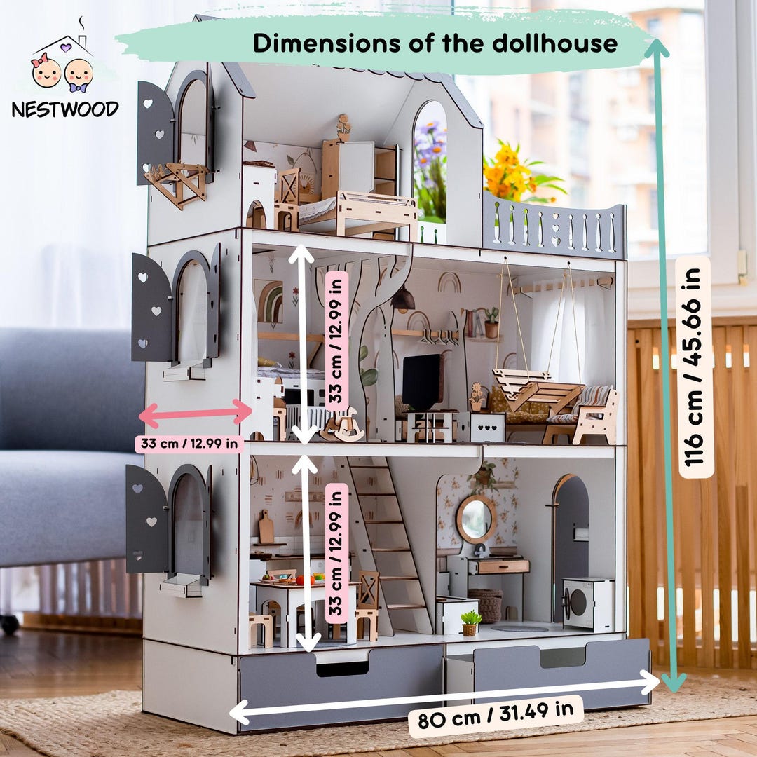 Large Wooden Dollhouse Kit - Plywood Model With Big Dolls for Play or ...