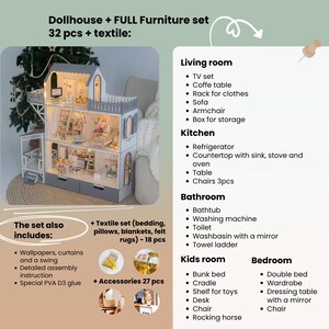 Spacious Big Gray Dollhouse With Terrace and Balcony - Includes ...