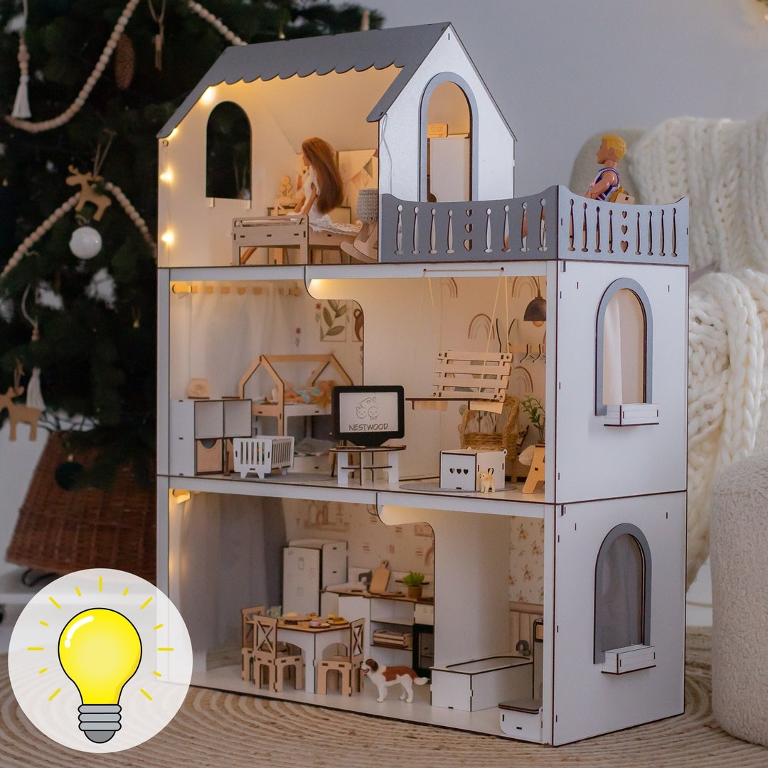 Customizable Wooden Dolls House for Kids With Furnitures, Tiny Wood ...