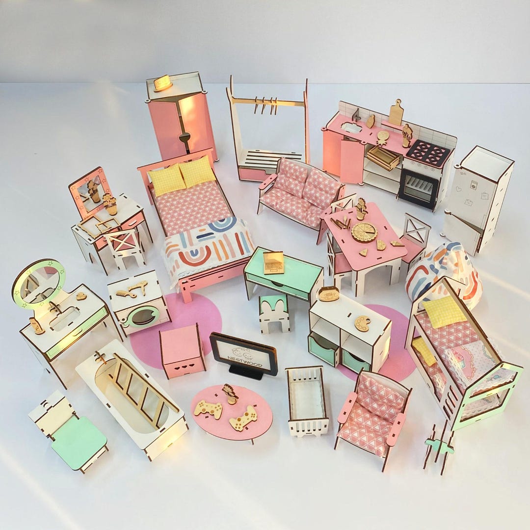 Pink Doll, Mini Furniture, Doll Set, Play Set, Barbie Mini, Handmade ...
