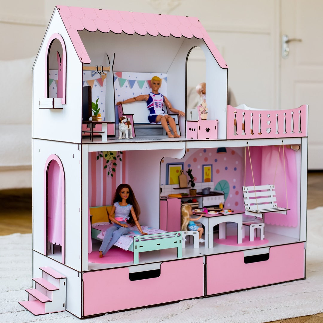 Barbie Wooden Dollhouse With Furniture Big Dollhouse Kit for Girls XL ...
