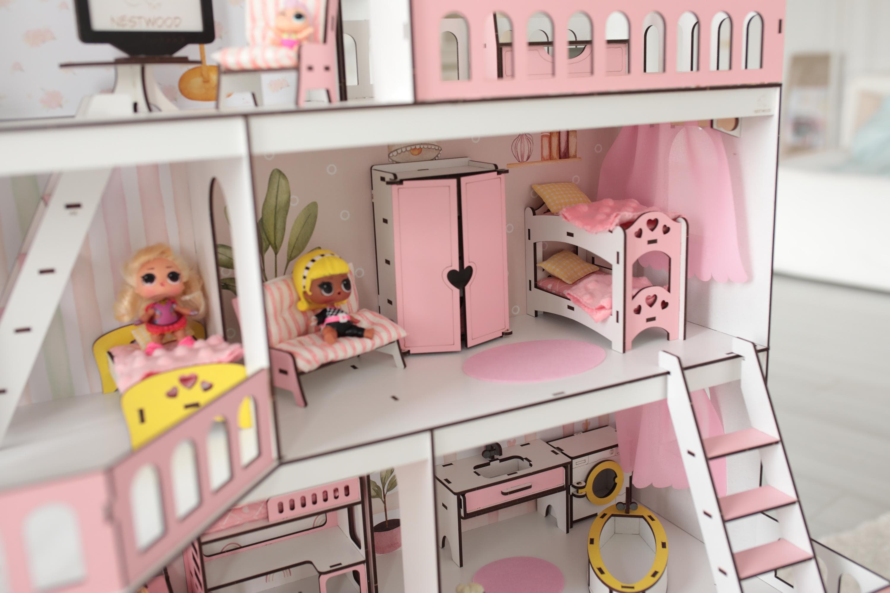 Pink Dollhouse Mansion - Four Levels With Elevator and Swing - Etsy