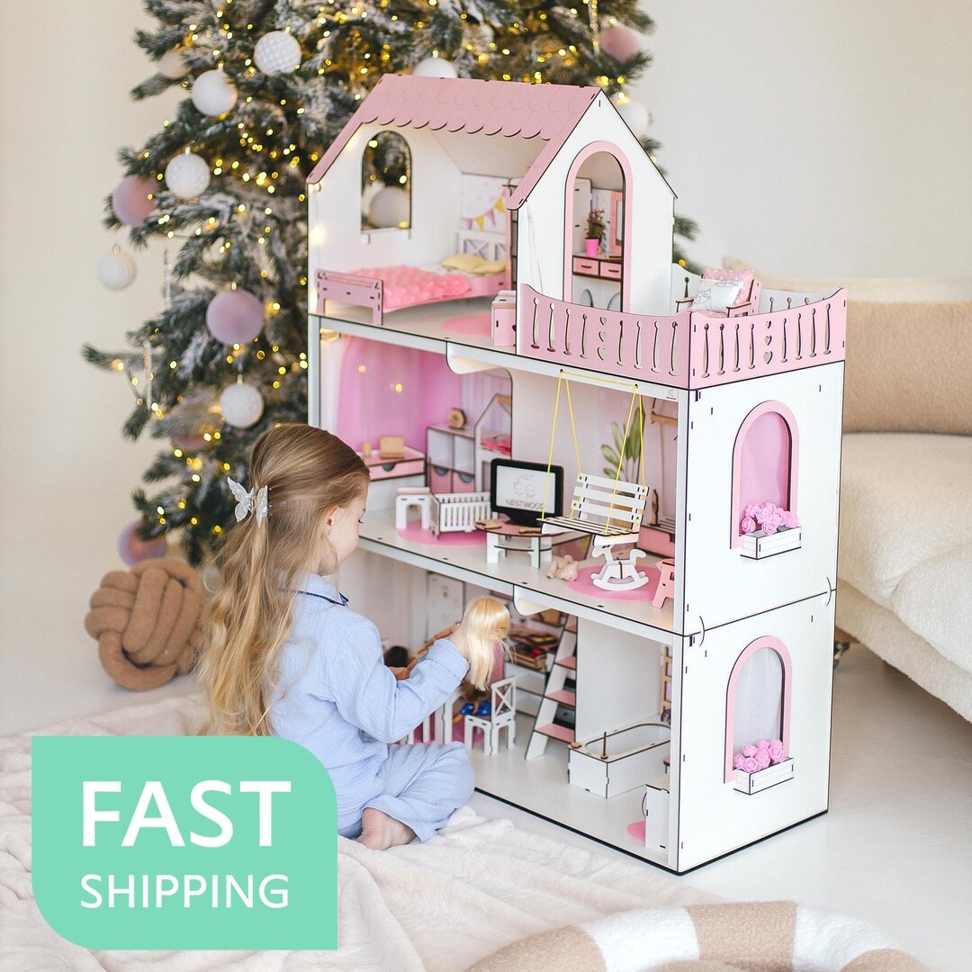 Handmade Wooden Dollhouse With Furniture and Textiles Christmas Gift ...