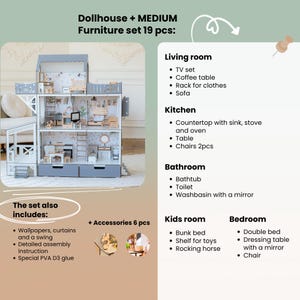 Spacious Big Gray Dollhouse With Terrace and Balcony - Includes ...
