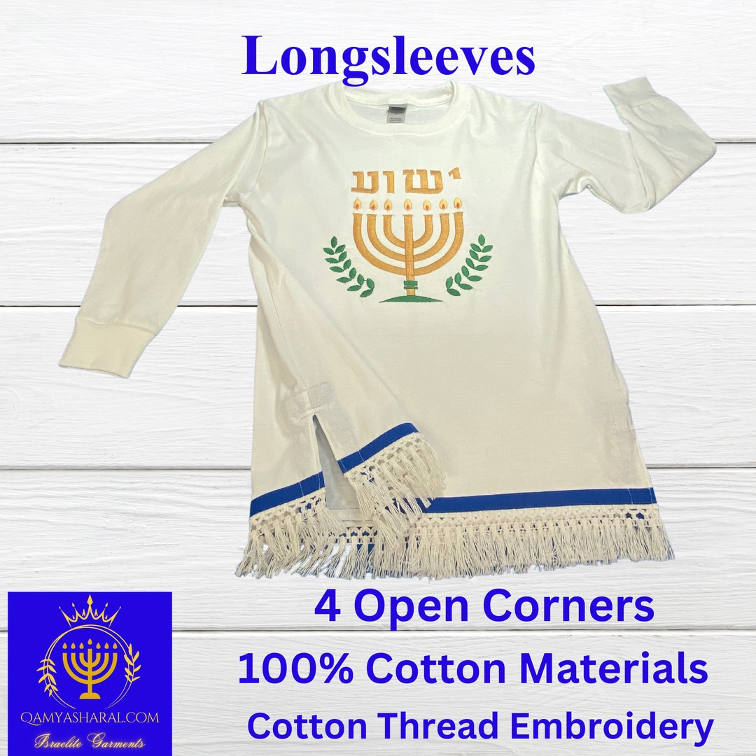 Israelite T-shirt With Fringes, Embroidery Long SLEEVE Hebrew T-shirt ...
