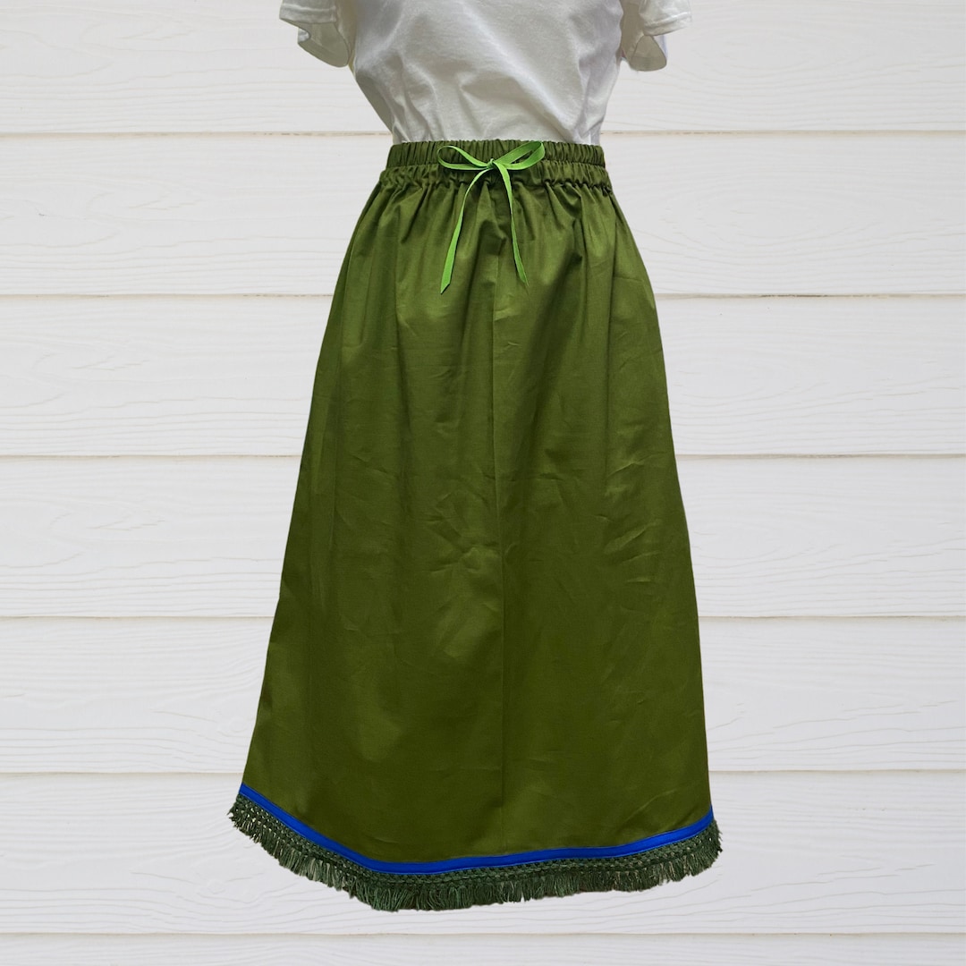 Olive Green- Israelite Women’s Skirt With Fringes and Blue Border ...