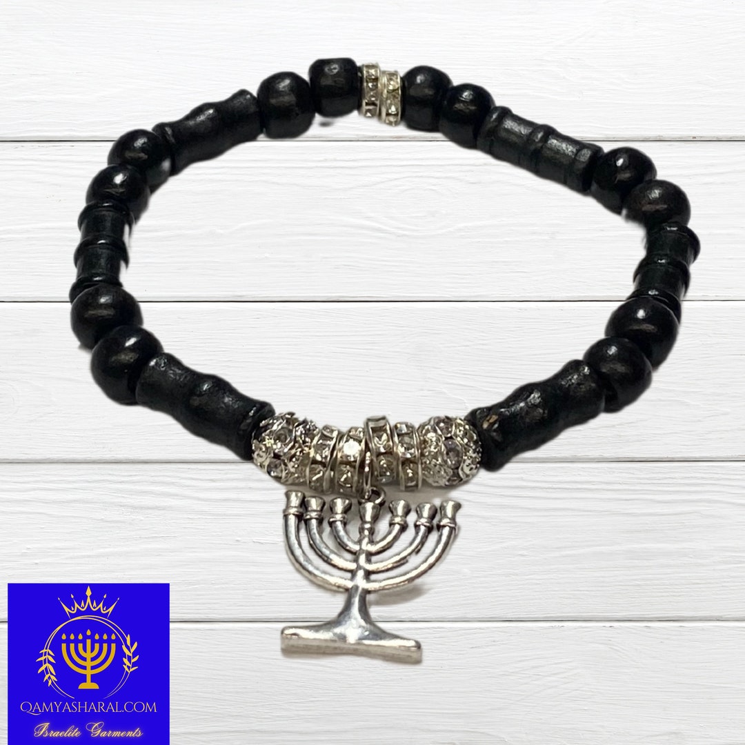 Menorah With Wood Beads Bracelet, Israel, Fringes, Hebrew, Gift - Etsy