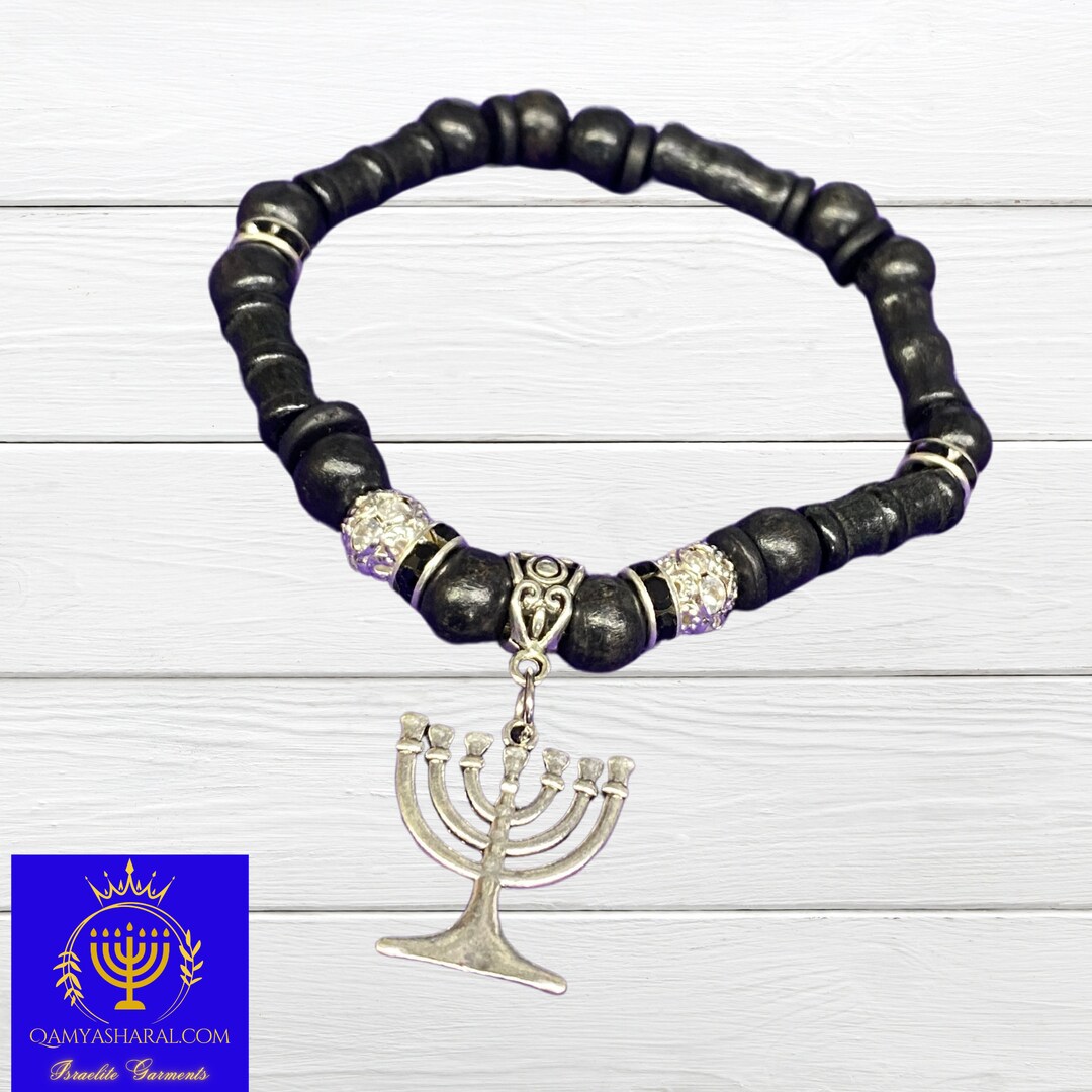 Menorah With Wood Beads Bracelet, Israel, Fringes, Hebrew, Gift - Etsy