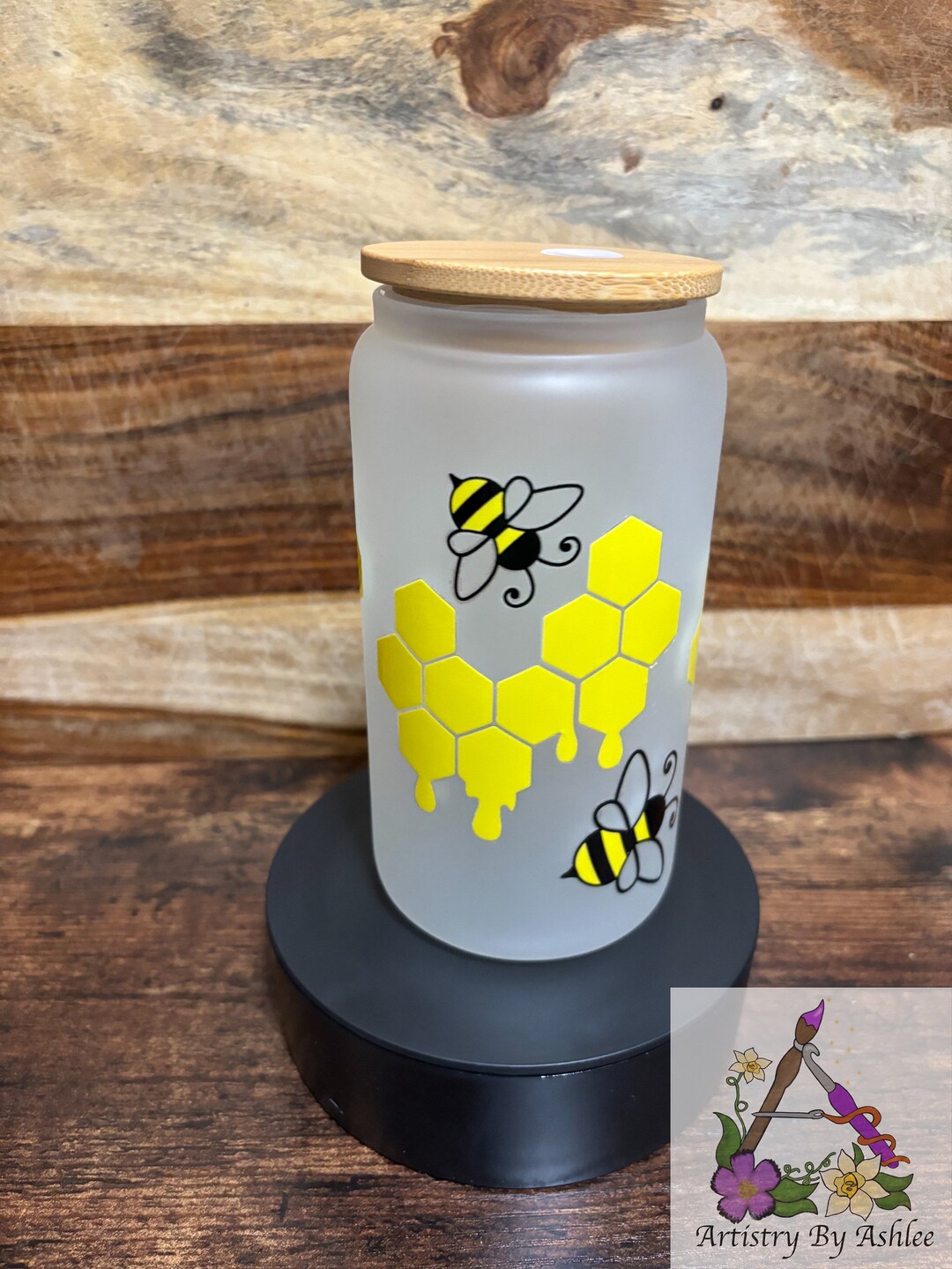 16oz Frosted Glass Cup- Honey Combs and Bumblebees - Etsy