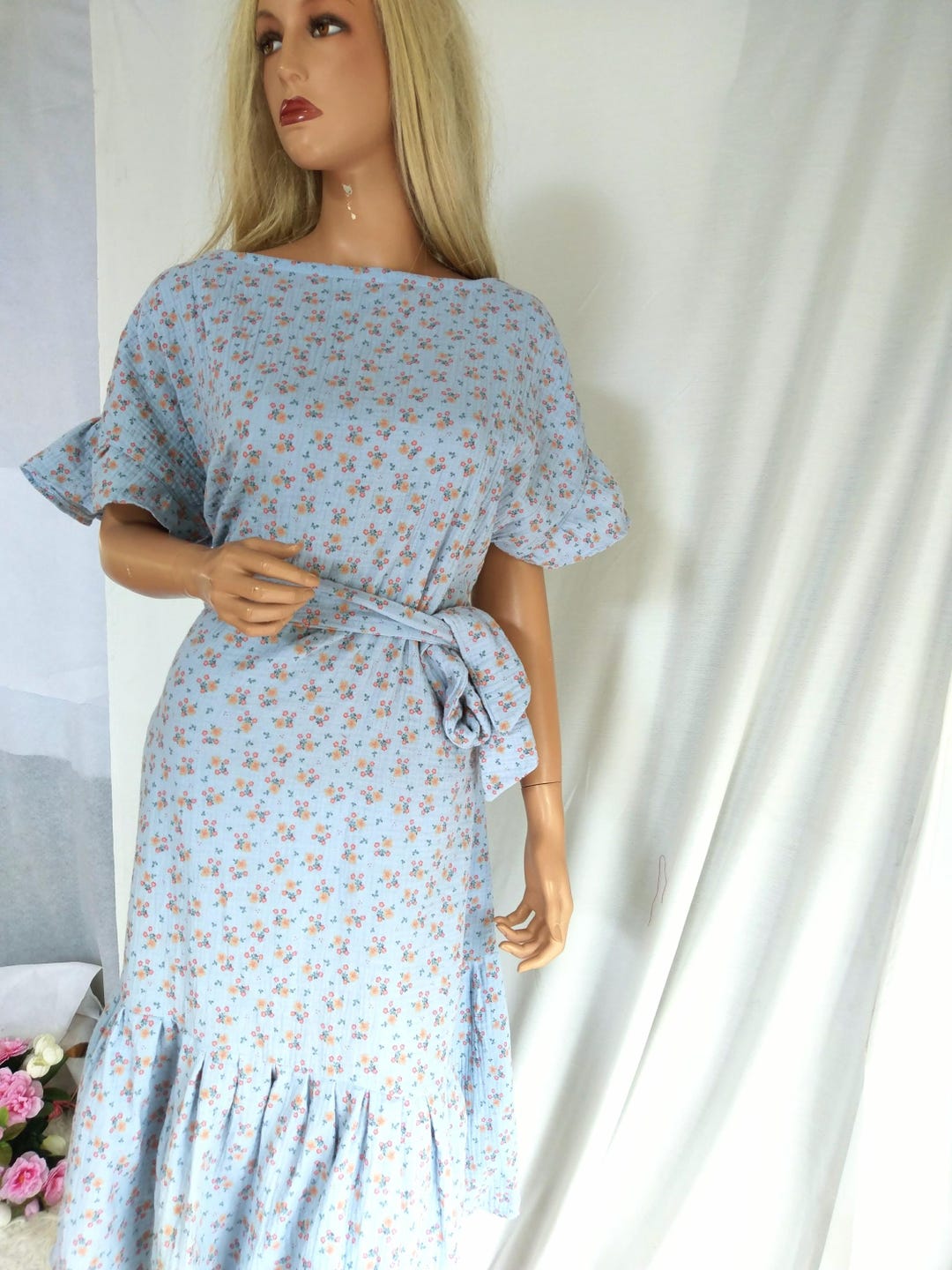 Colors#loose-fitting Organic Cotton Muslin Double Gauze Dusty Blue ...