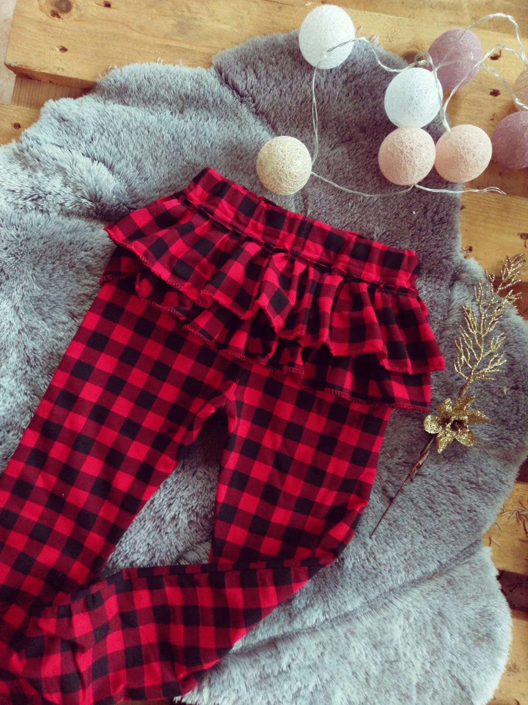Red Tartan Check Pants With Rumba Style Ruffles, Ruffled Red Buffalo ...