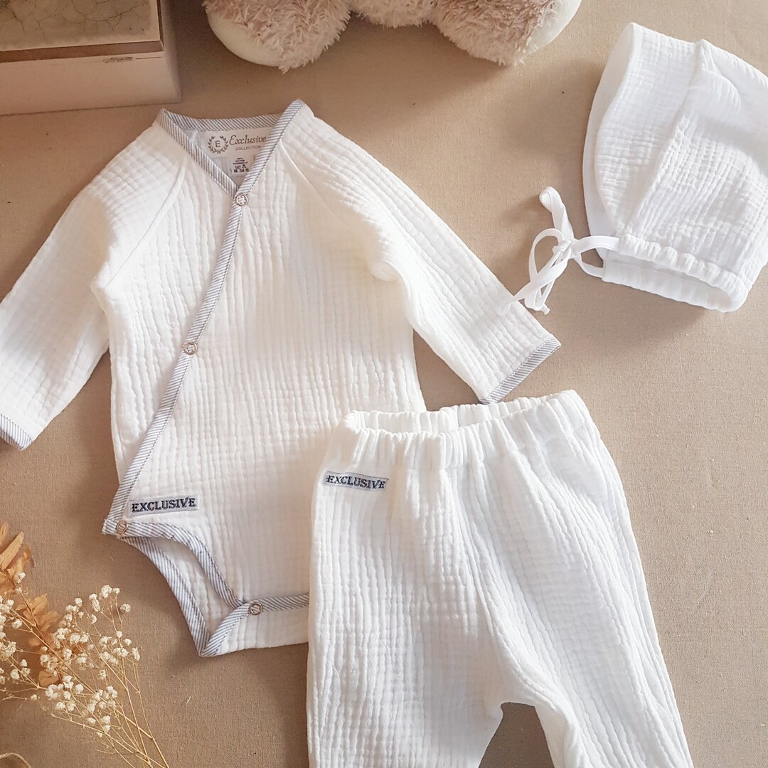 Color Choice/coming Home Neutral Muslin Gauze Baby Set,long Sleeve Wrap ...