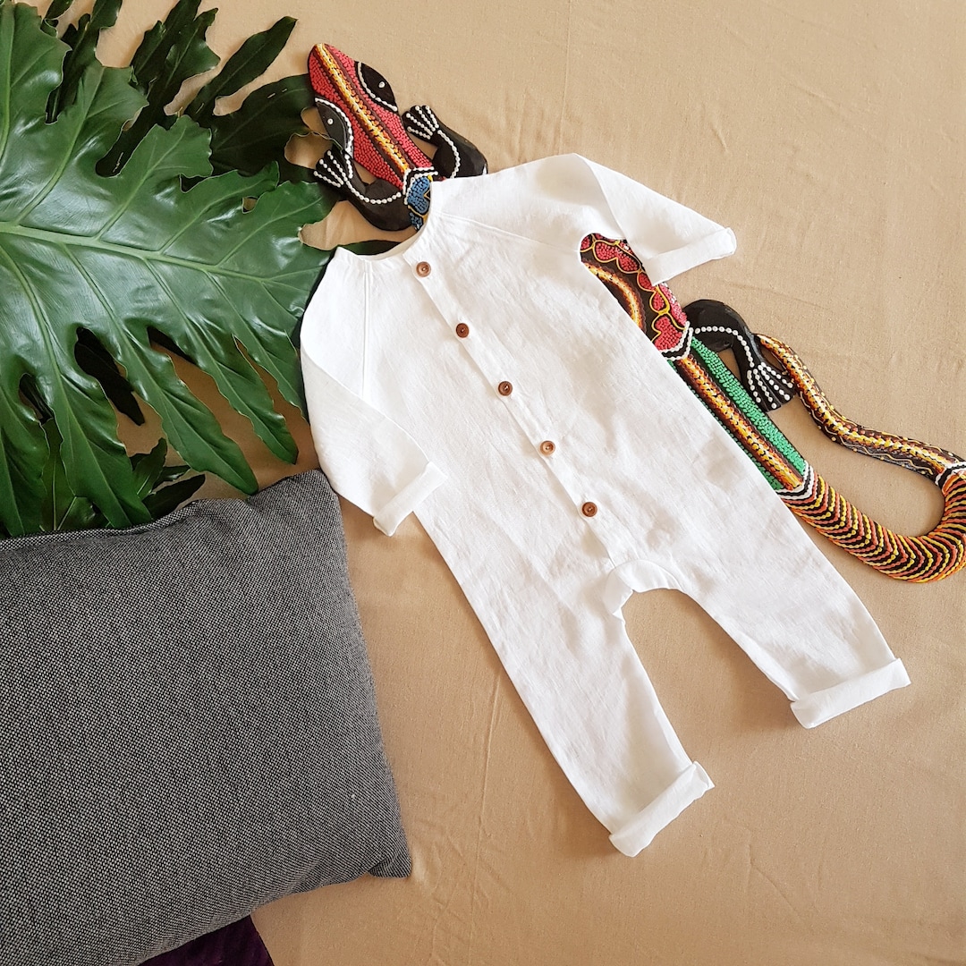 Color Choice /white Linen Long Sleeve Neutral Baby Boy/girl Romper ...